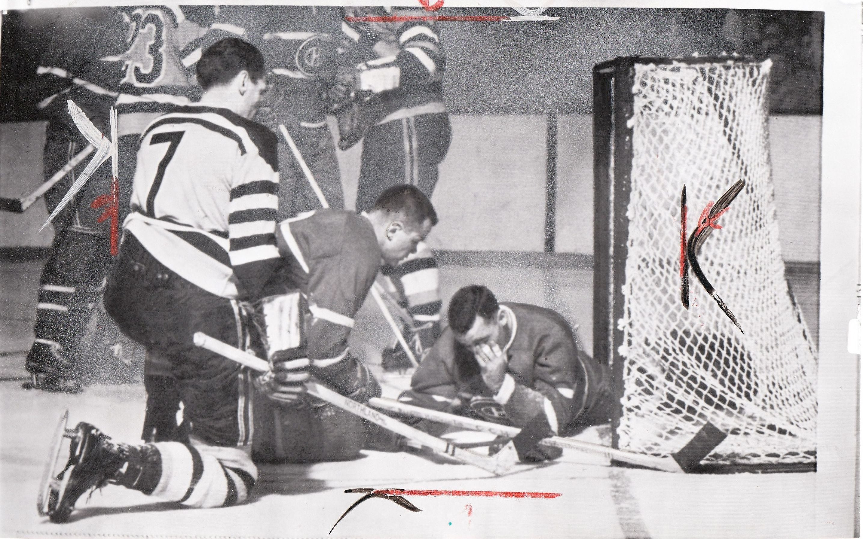 Jacques Plante & Doug Harvey Game 4 Stanley Cup 1957 original AP wire ...